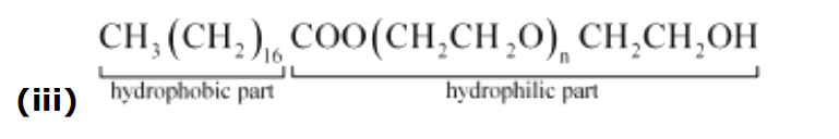 Label the hydrophilic and hydrophobic parts in the following compounds. (i) `CH_(3)(CH_(2))_(10 ...