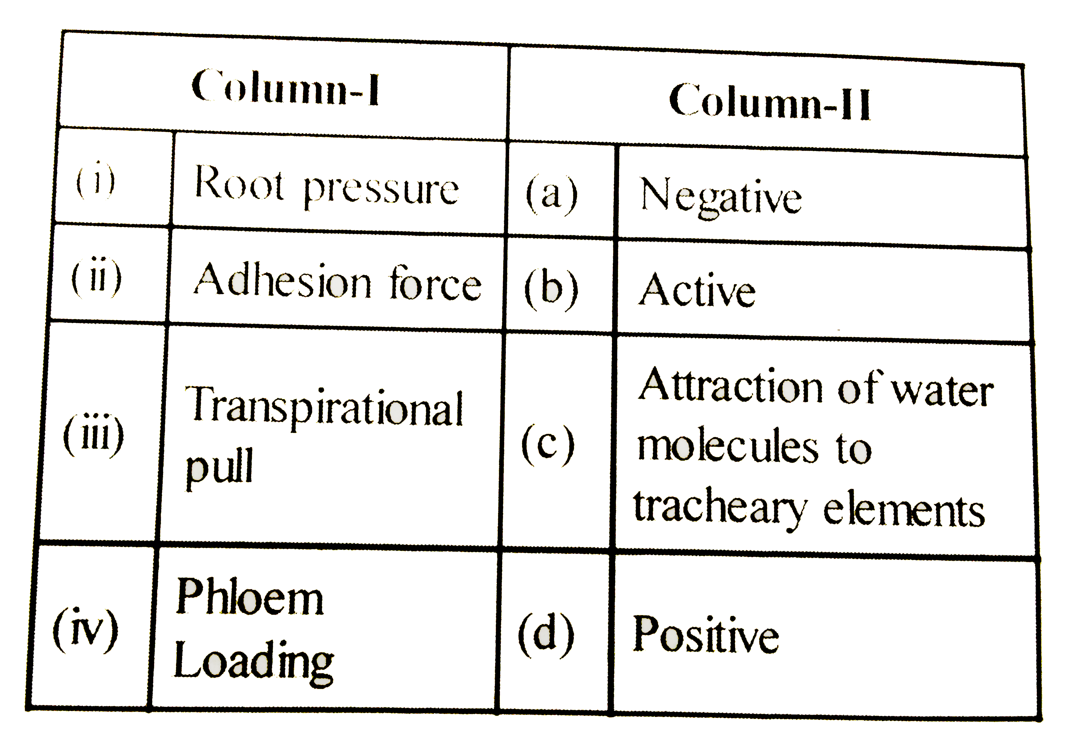 Match The Column I With Column II And Select The Correct Option 