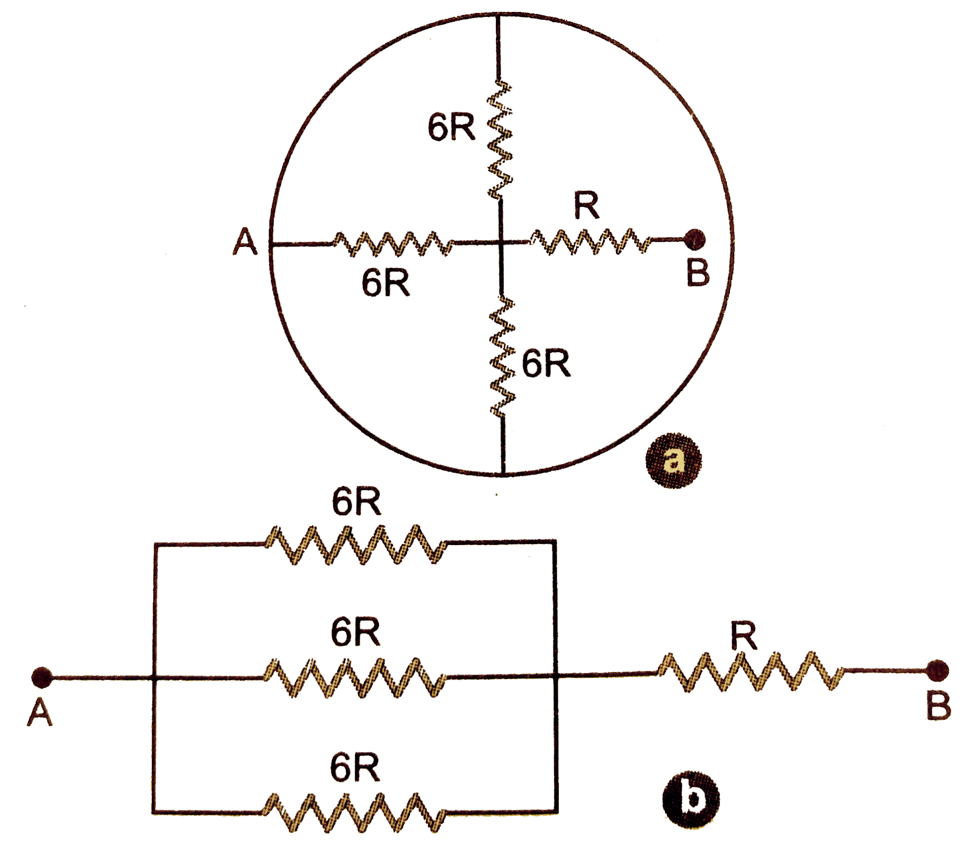 In the network shown in figure, the ring has zero resistance. Find the ...