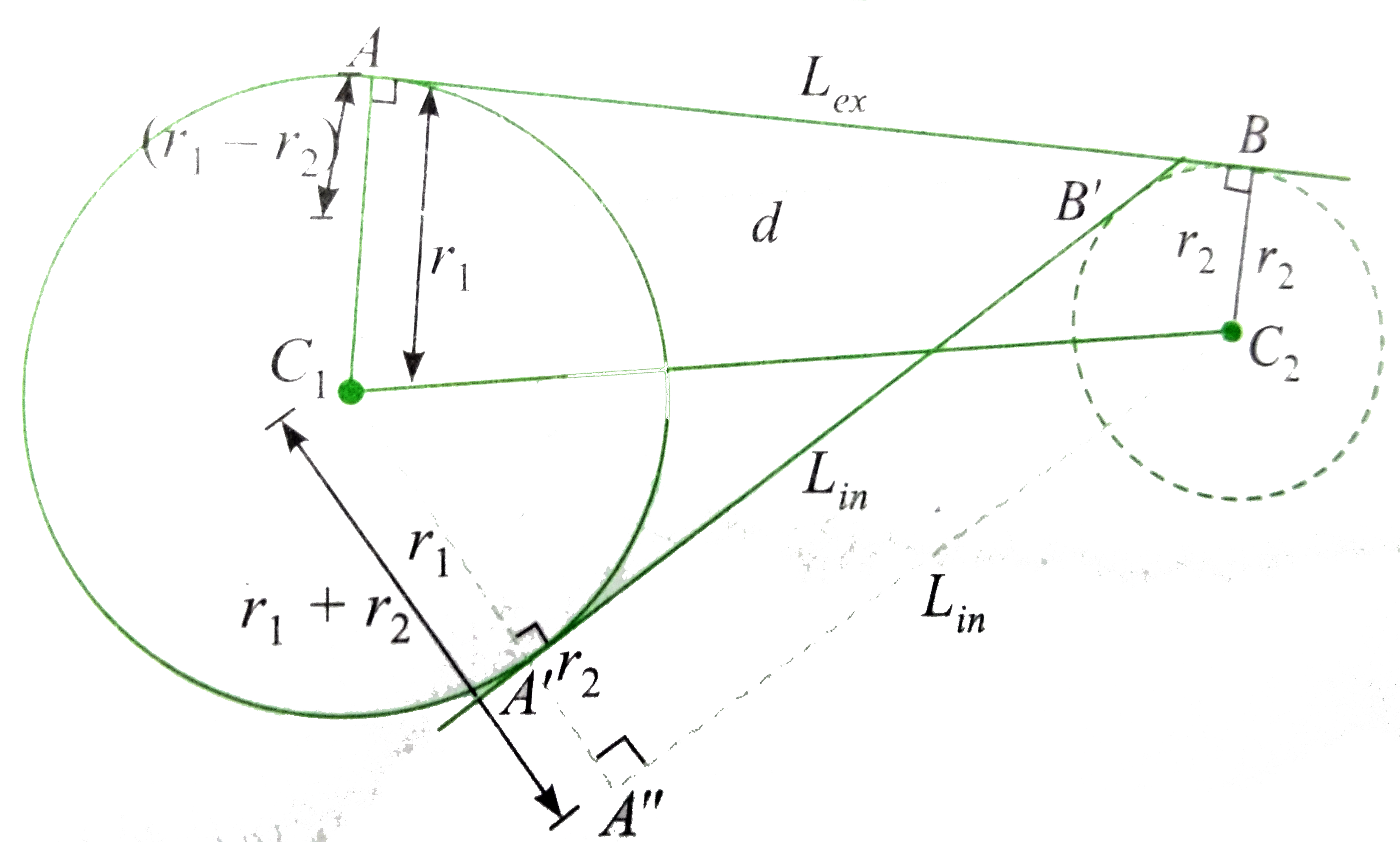The length of common internal tangent to two circles is 7 and that of a ...