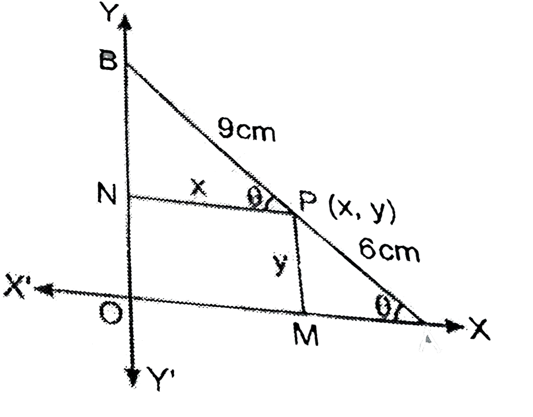 A rod AB of length 15 cm rests in between two coordinate axes in such a ...