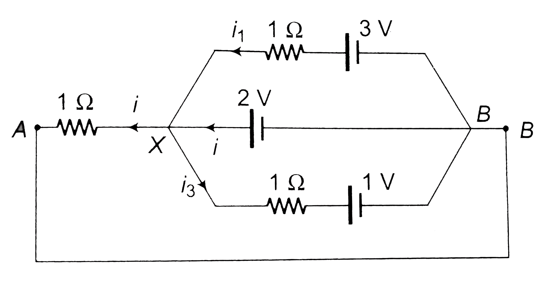 In the circuit shown in fig `E_1 = 3 volts, E_2 = 2volts, E_3 = 1volt ...