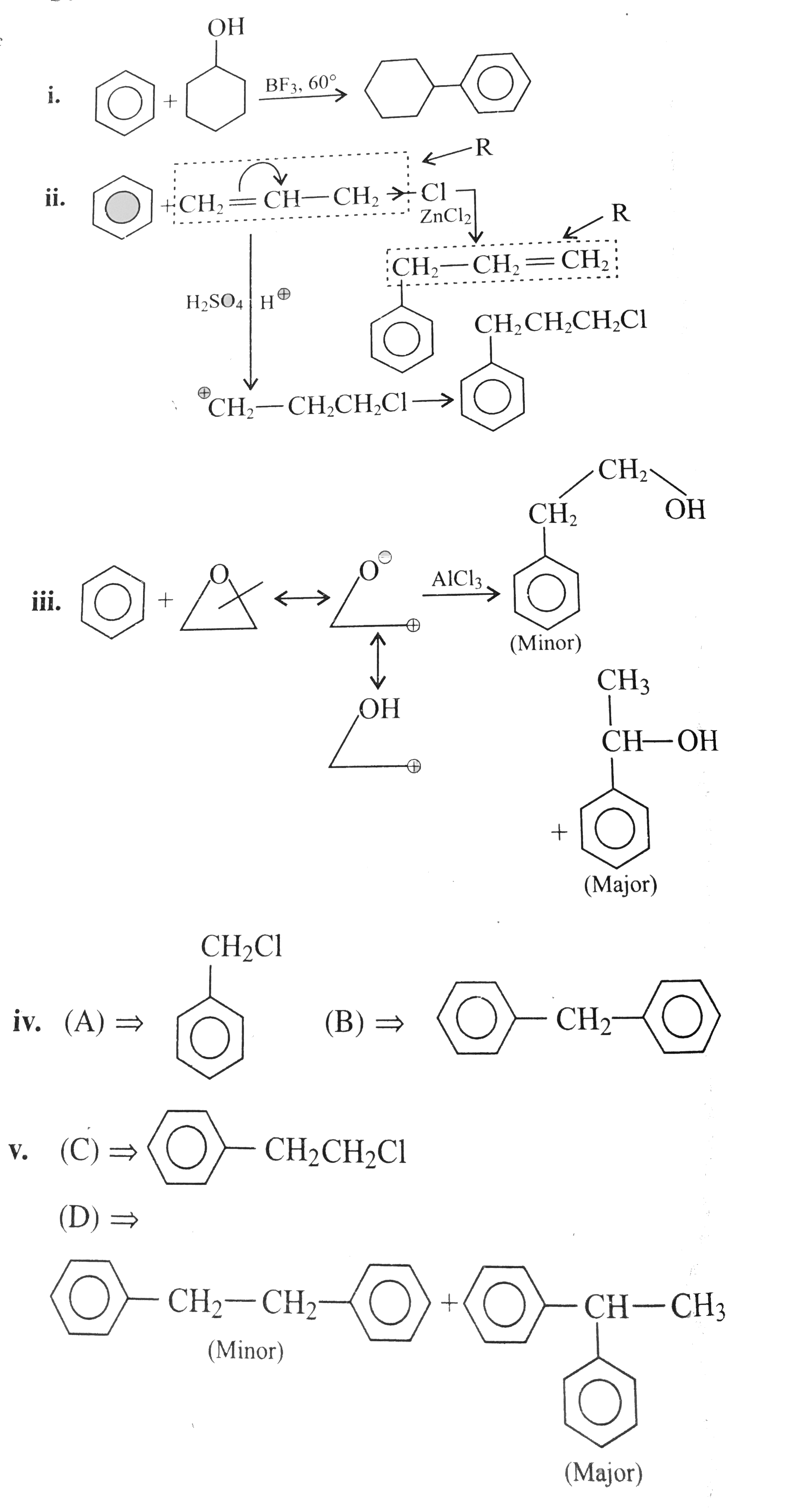 Give the products of the following: i. Benzene + Cylohexanol `(BF_(3 ...