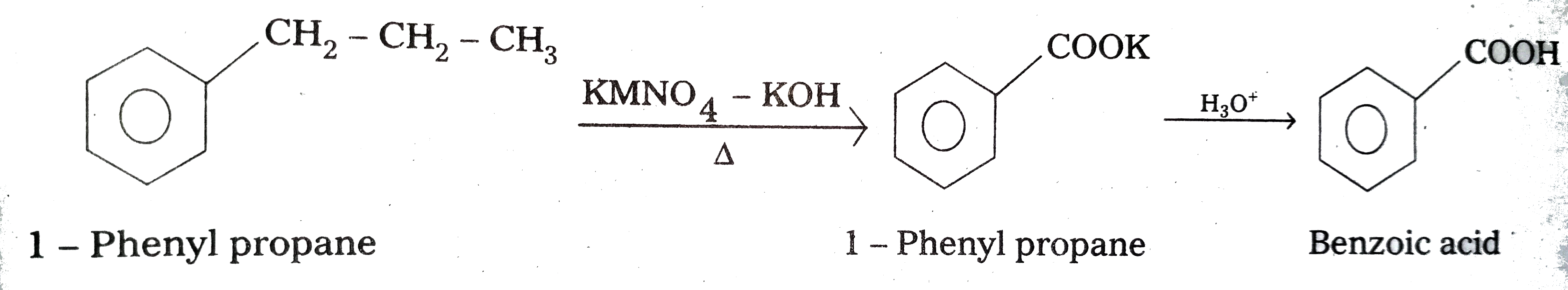 Write the equations showing the conversion of the 1-phenylpropane to ...